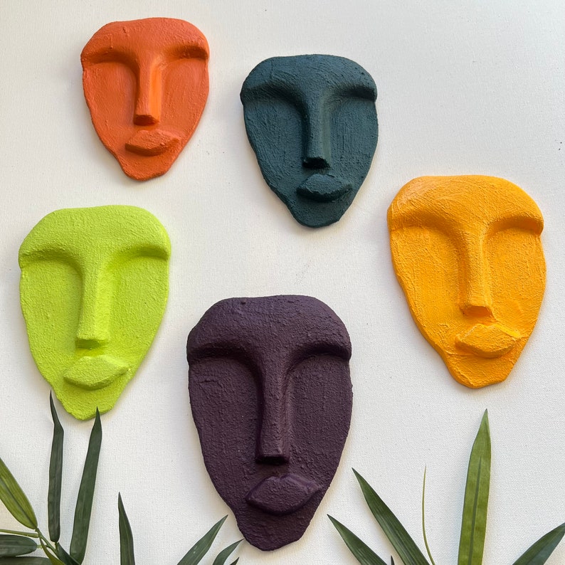 Wall Hanging Stone Mask Set of 5, Sculpture Handmade Art, Wall ...