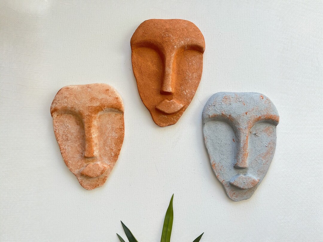 Handmade Stone Sculpture Abstract Face Mask 3-piece Set, Modern ...