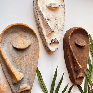 Handmade Abstract Stone Sculpture Half-face Wall Mask Set, Modern Wall ...