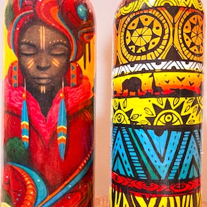 Afro-american and African Women Pattern Handmade Decorative Oil Bottle ...