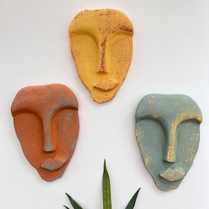 Handmade Stone Sculpture Abstract Face Mask 3-piece Set, Modern ...