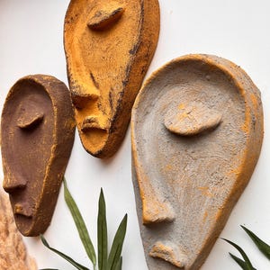 Handmade Abstract Stone Sculpture Half-face Wall Mask Set, Modern Wall ...