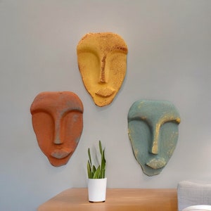 Handmade Stone Sculpture Abstract Face Mask 3-piece Set, Modern ...