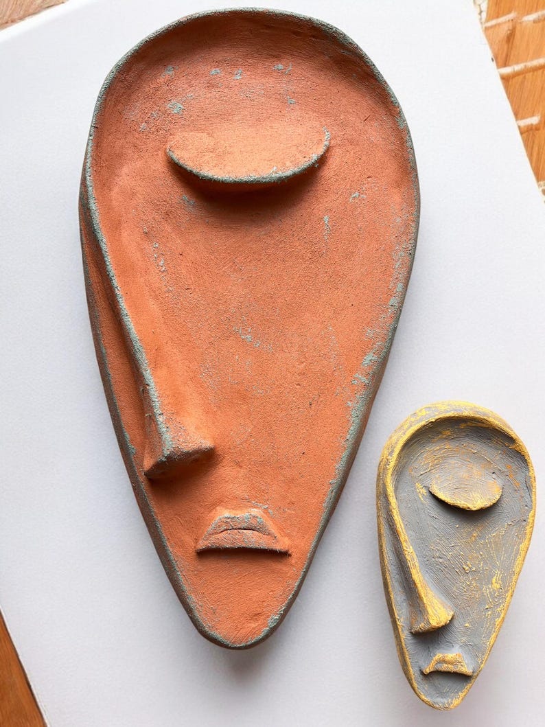 Stone Sculpture Wall Mask, Handmade Abstract Half-face Decor for Home ...