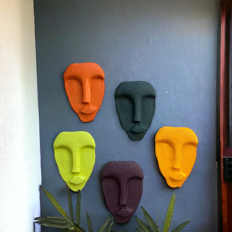 Wall Hanging Stone Mask Set of 5, Sculpture Handmade Art, Wall ...