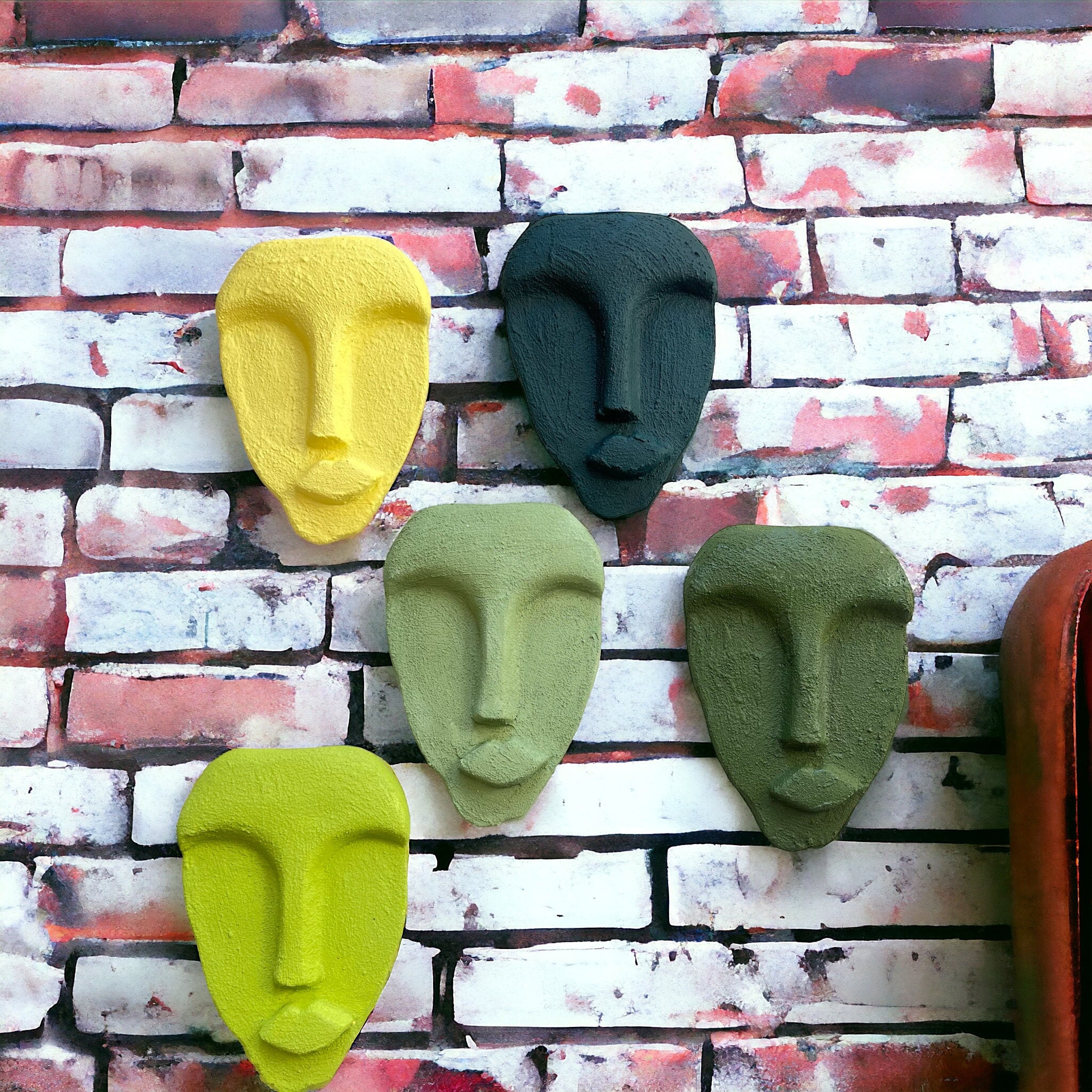 Wall Hanging Ceramic Mask Set of 5, Sculpture Handmade Art, Wall ...