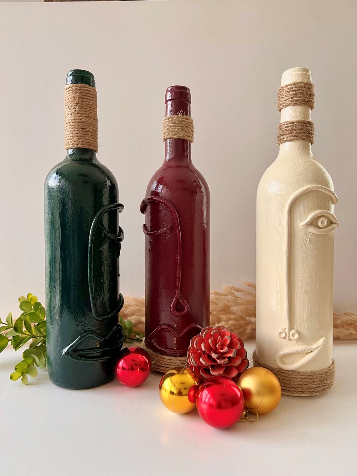 Handmade Decorative Bottles Set of 3 Woman Face Pattern - Etsy