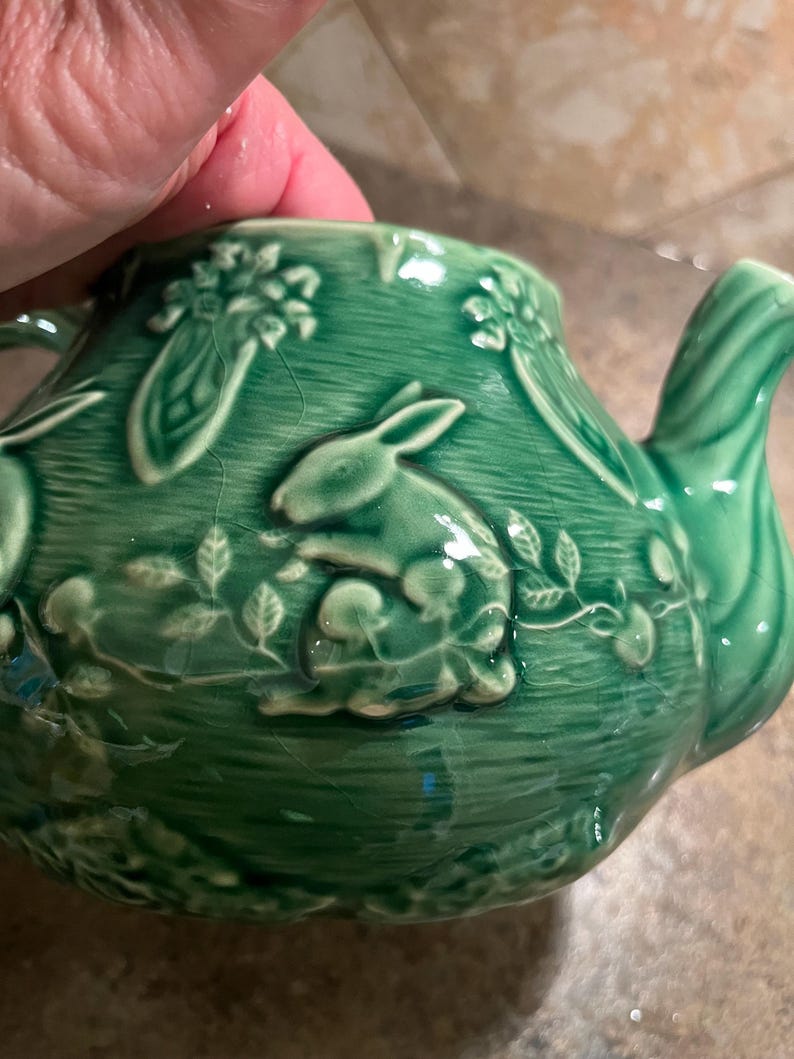 Vintage Green Bordallo Pineiro Teapot With Rabbits. - Etsy