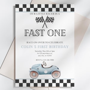 Fast One Racing Car Birthday Invitation Boys First Birthday Invitation ...