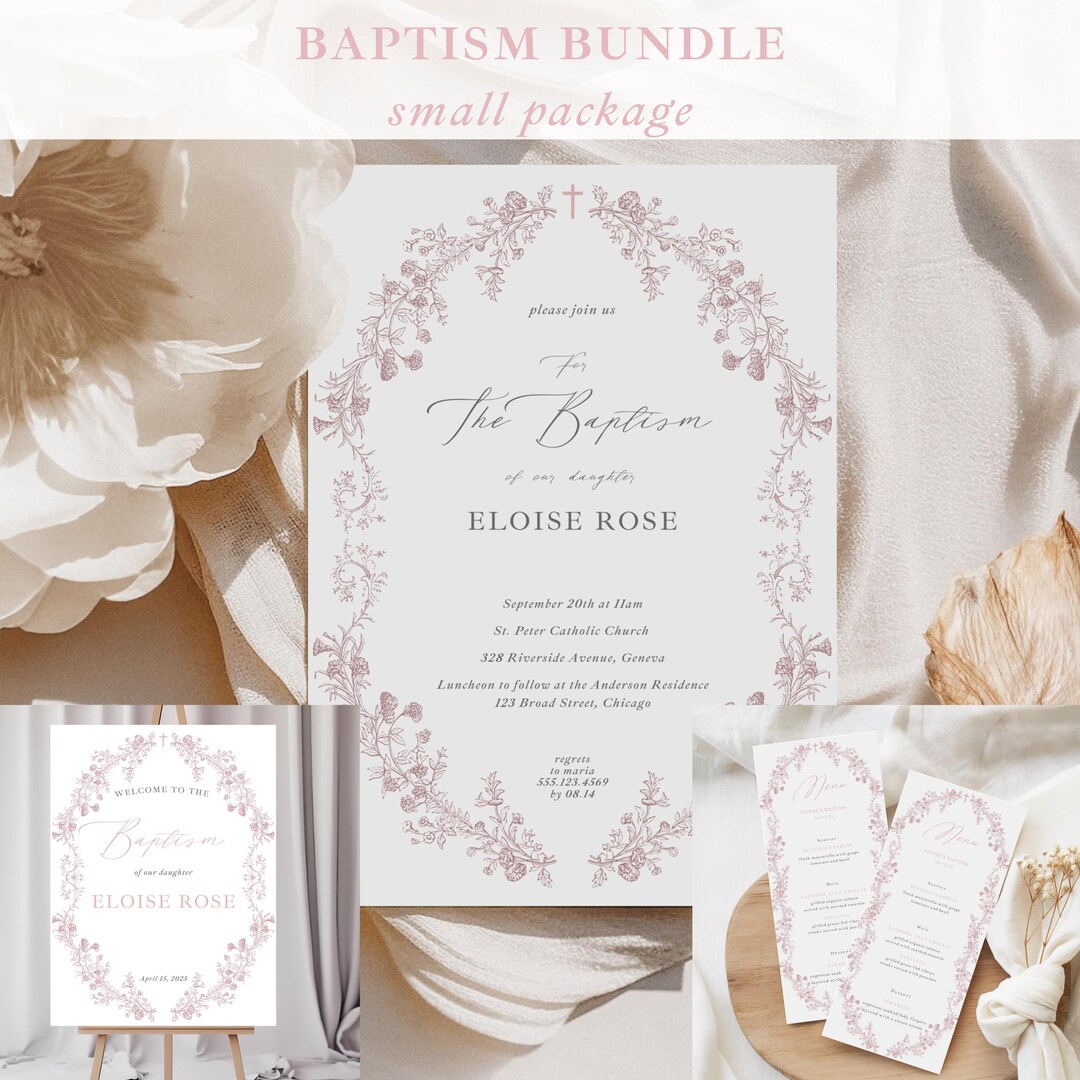 Custom Baptism Invitation, Invitation Menu Card Welcome Sign Bundle ...