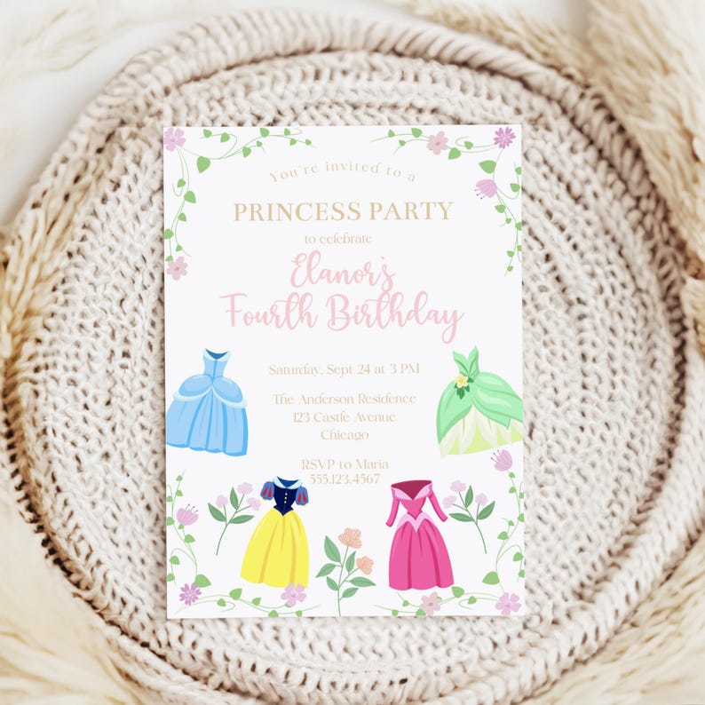 Princess Birthday Invitation Template, Once Upon a Time Princess Party ...