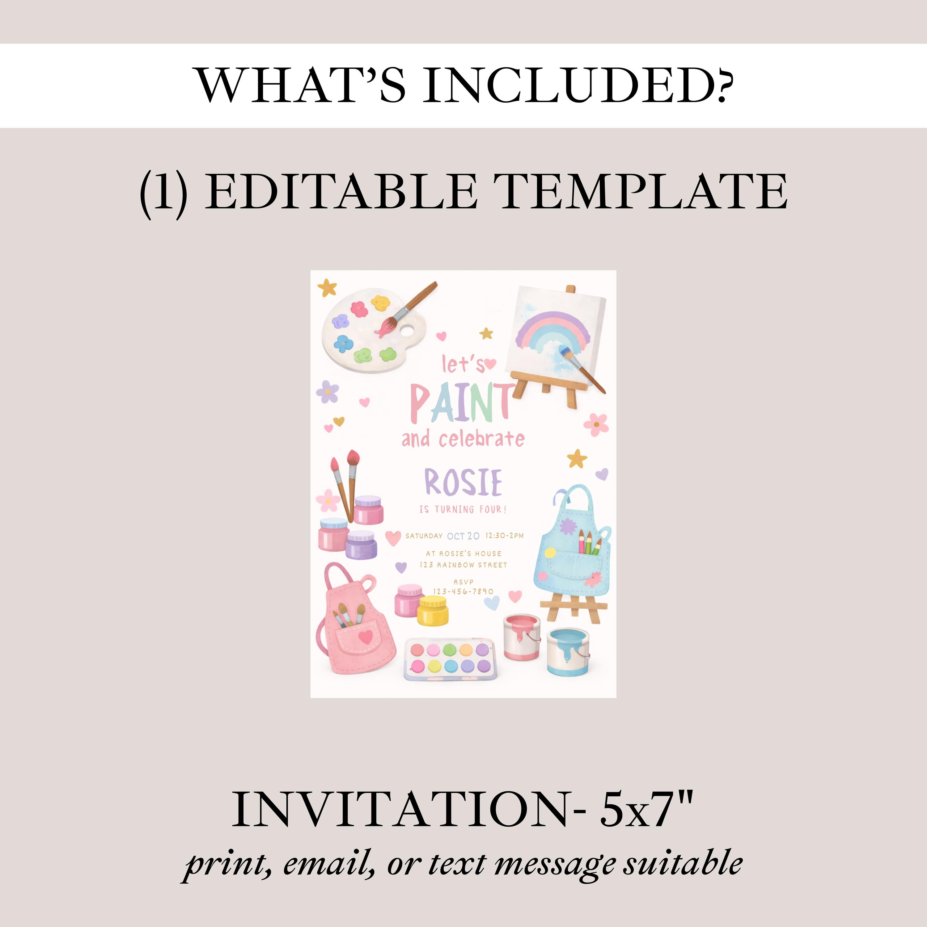 Let's Paint Painting Birthday Invitation Template, Paint and Celebrate ...