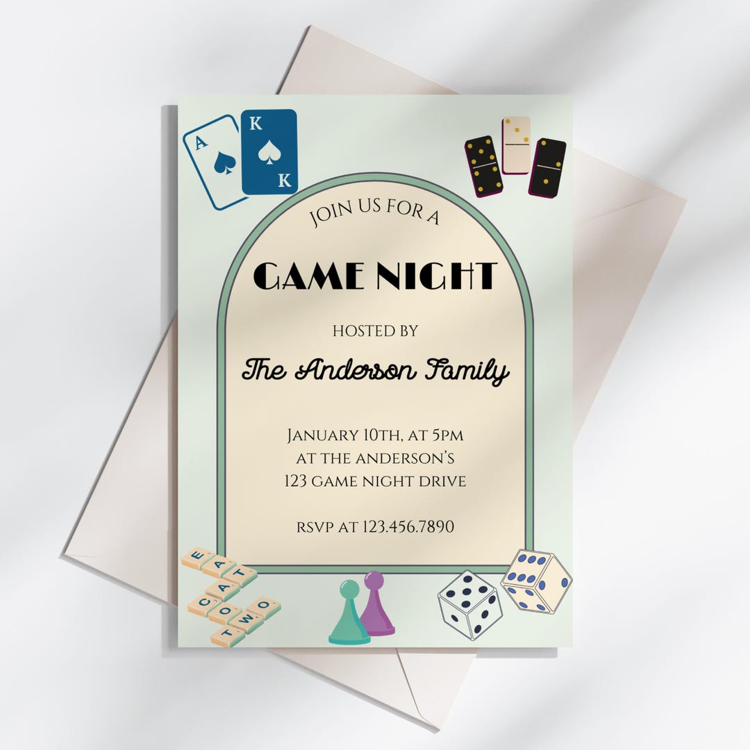 Game Night Invitation Editable Family House Party Invite Board Games ...