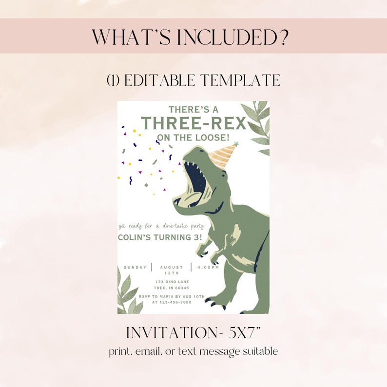 Dinosaur Birthday Invitation, Three Rex Birthday Invite, Boys Third ...