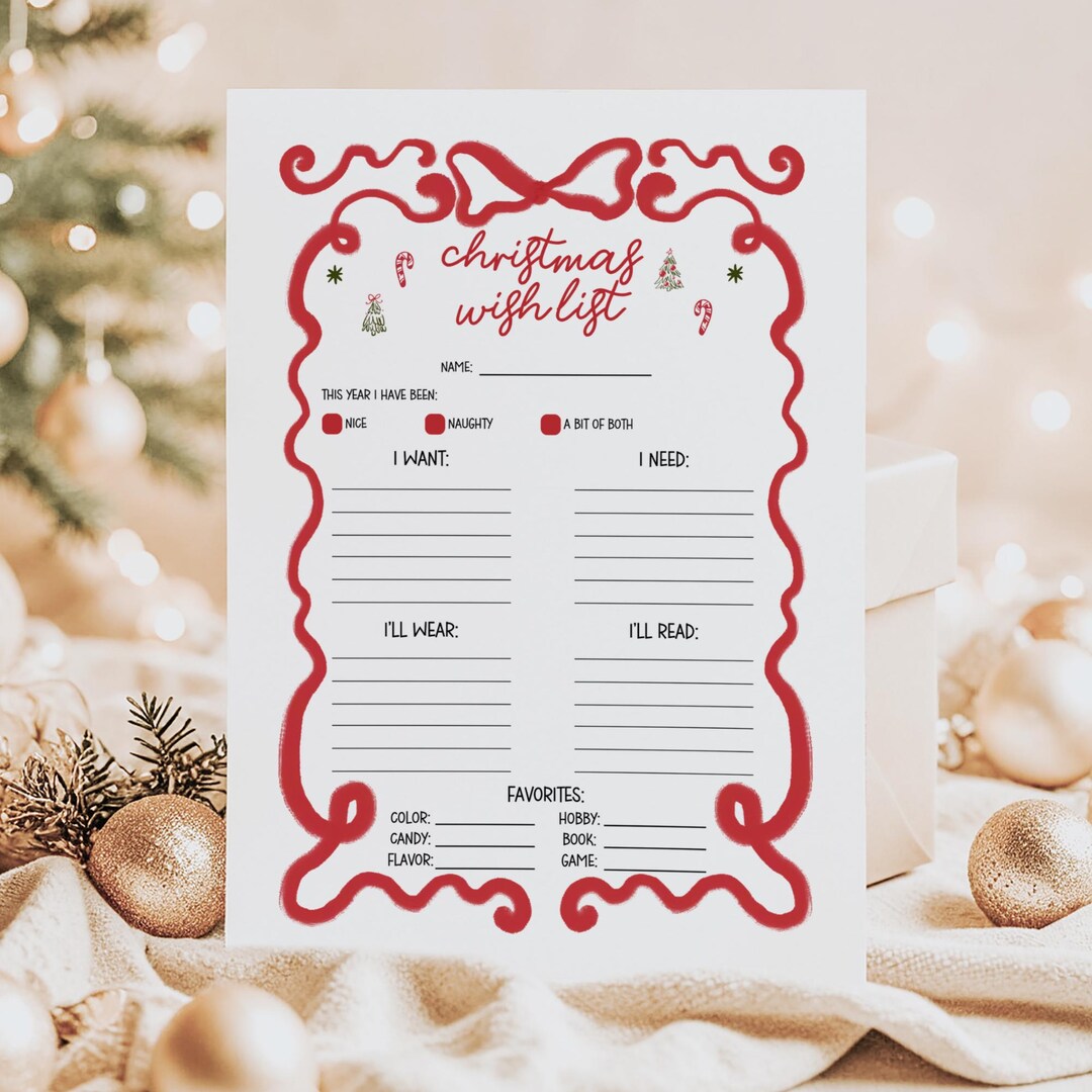 Christmas Wish List Printable, Letter to Santa Printable for Kids, 8 ...