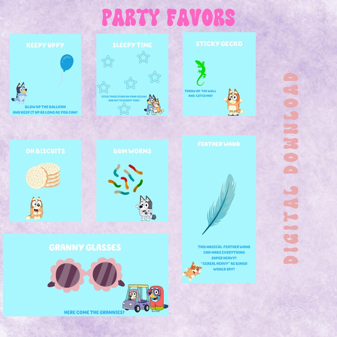 Bluey Birthday Party Printable Favor Cards 7 Printable Bluey Themed ...