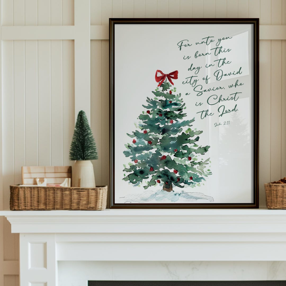 Christian Christmas Tree Printable Wall Art, Nativity Bible Verse ...