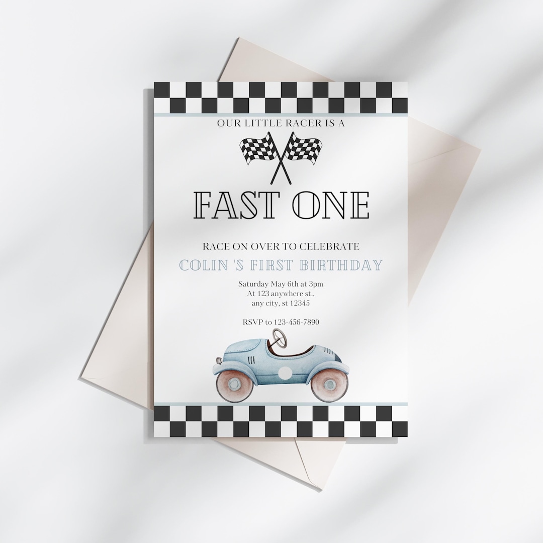 Fast One Racing Car Birthday Invitation Boys First Birthday Invitation ...