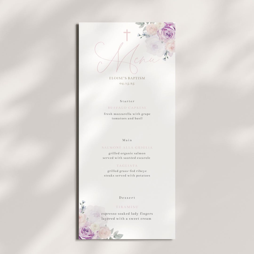 Baptism Menu Template, Printable Christening Menu Card Template ...