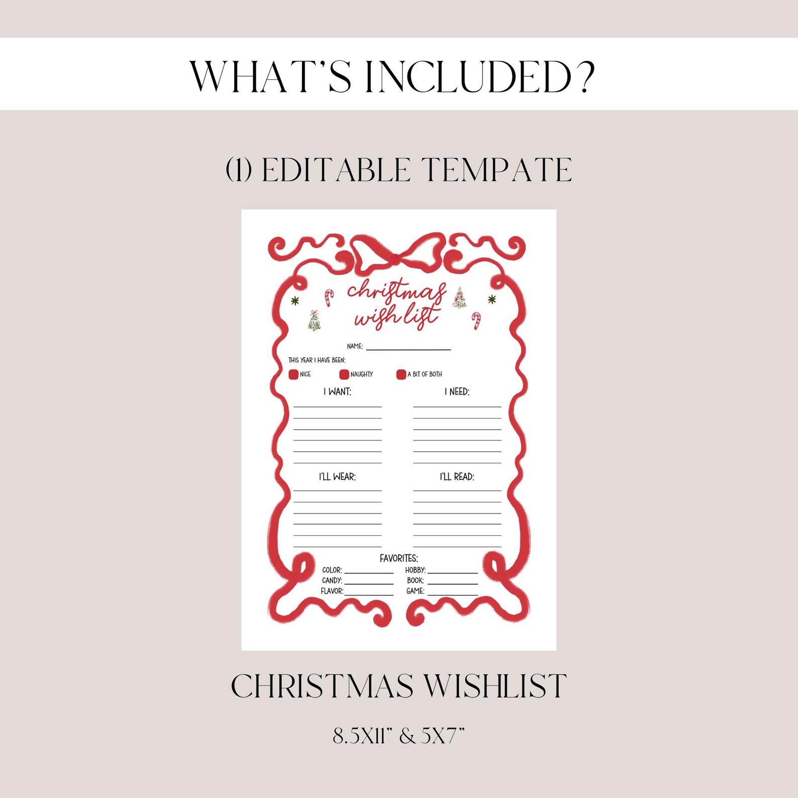 Christmas Wish List Printable, Letter to Santa Printable for Kids, 8 ...