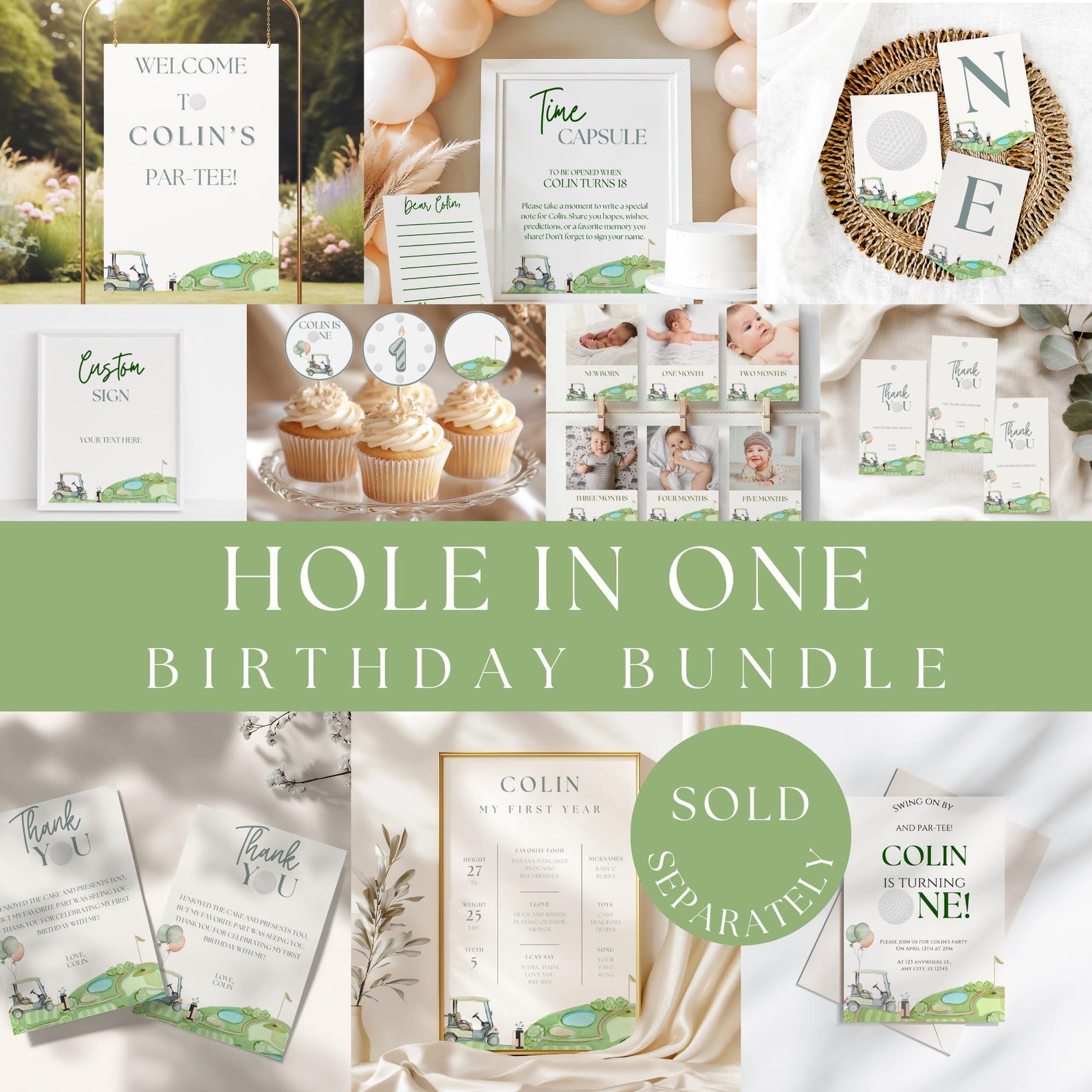 Hole in One First Birthday Sign, Editable Golf Party Welcome Sign, 1st ...
