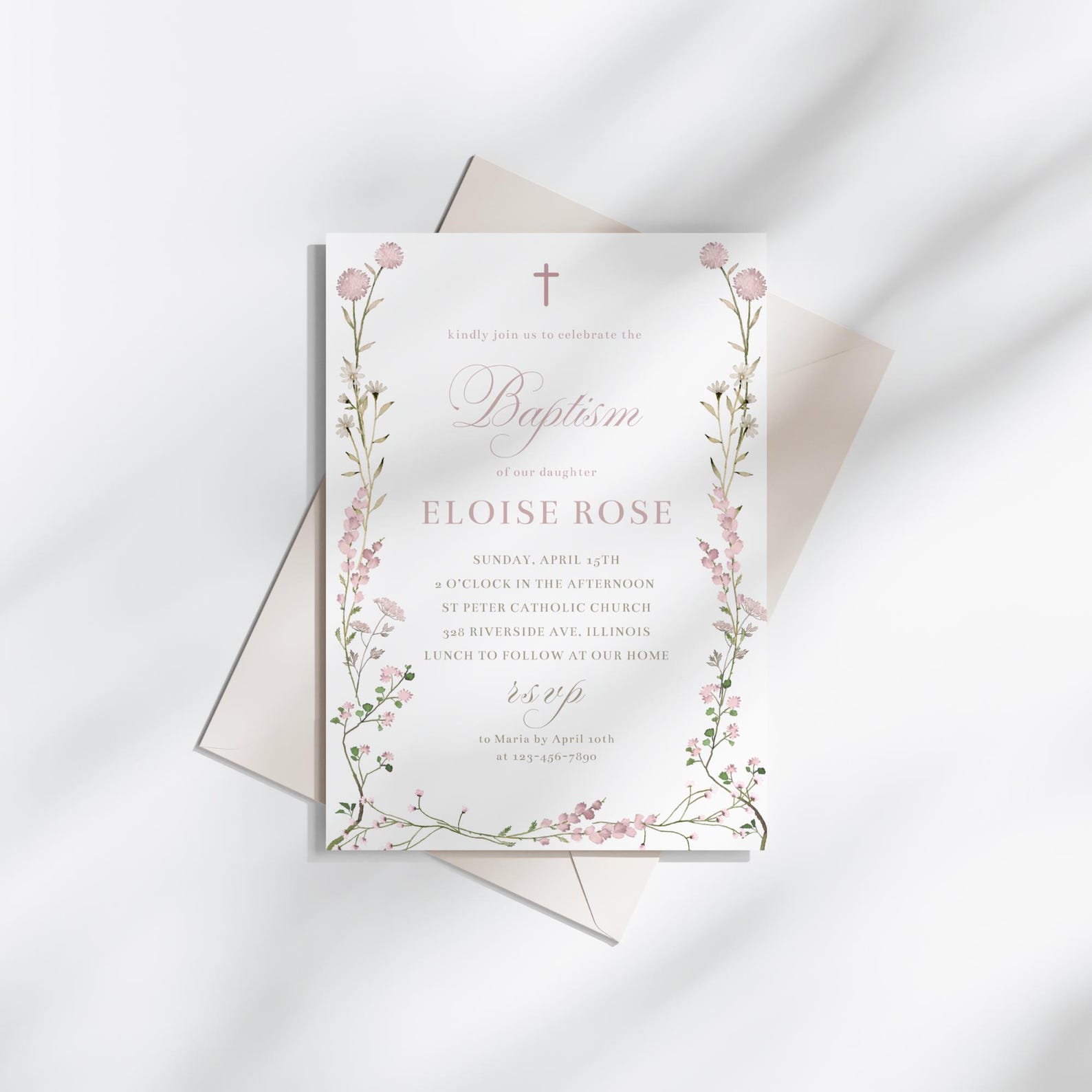 Baptism Invitation Template Printable Floral Baptism Invite Girl ...