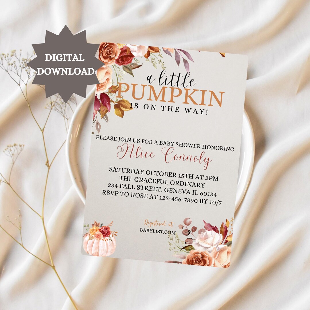 Little Pumpkin Baby Shower Invitation Template, Fall Baby Shower Invite ...