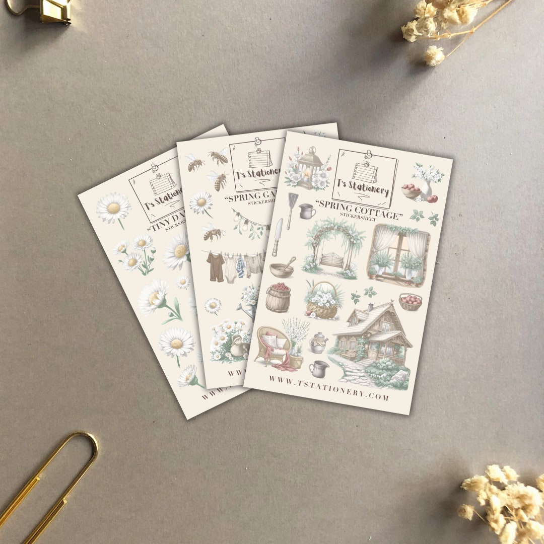 Spring Sticker Bundle of 3 Cottage Stickers, Summer Stickers, Daisy ...