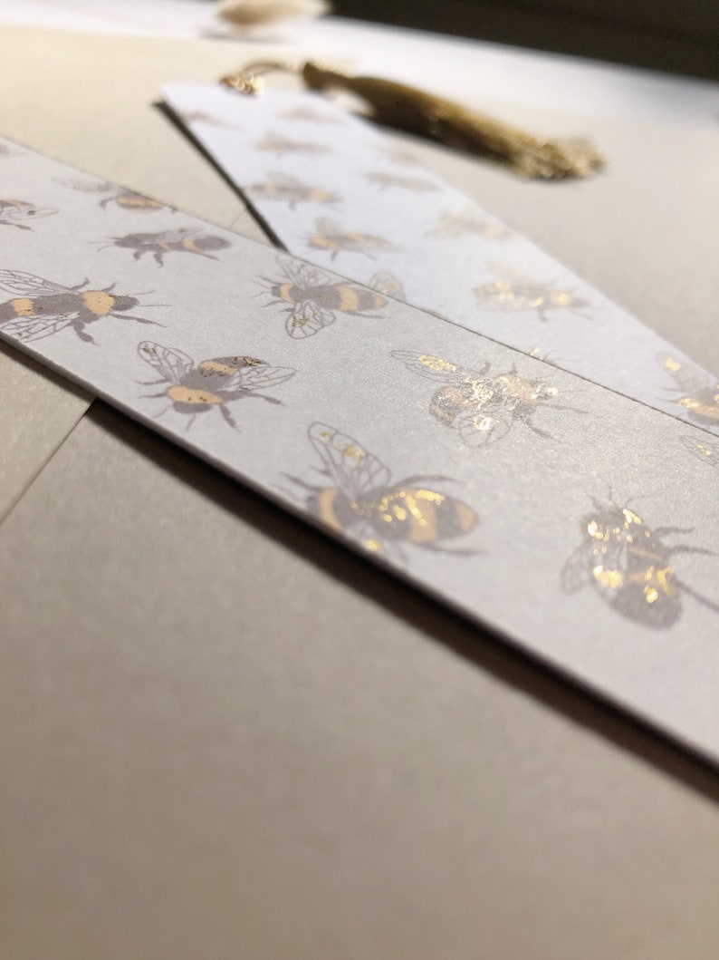 Bees Bookmark With Gold Foil Bookmark With Golden Tassel - Etsy
