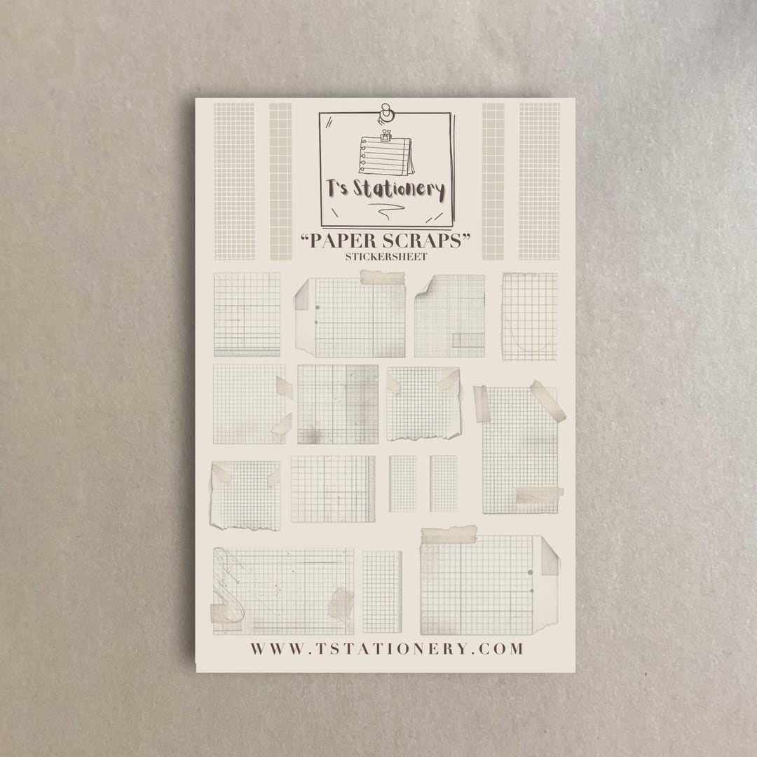 Gridded Paper Scrap Stickers - Note Stickers, Notebook Paper Stickers ...