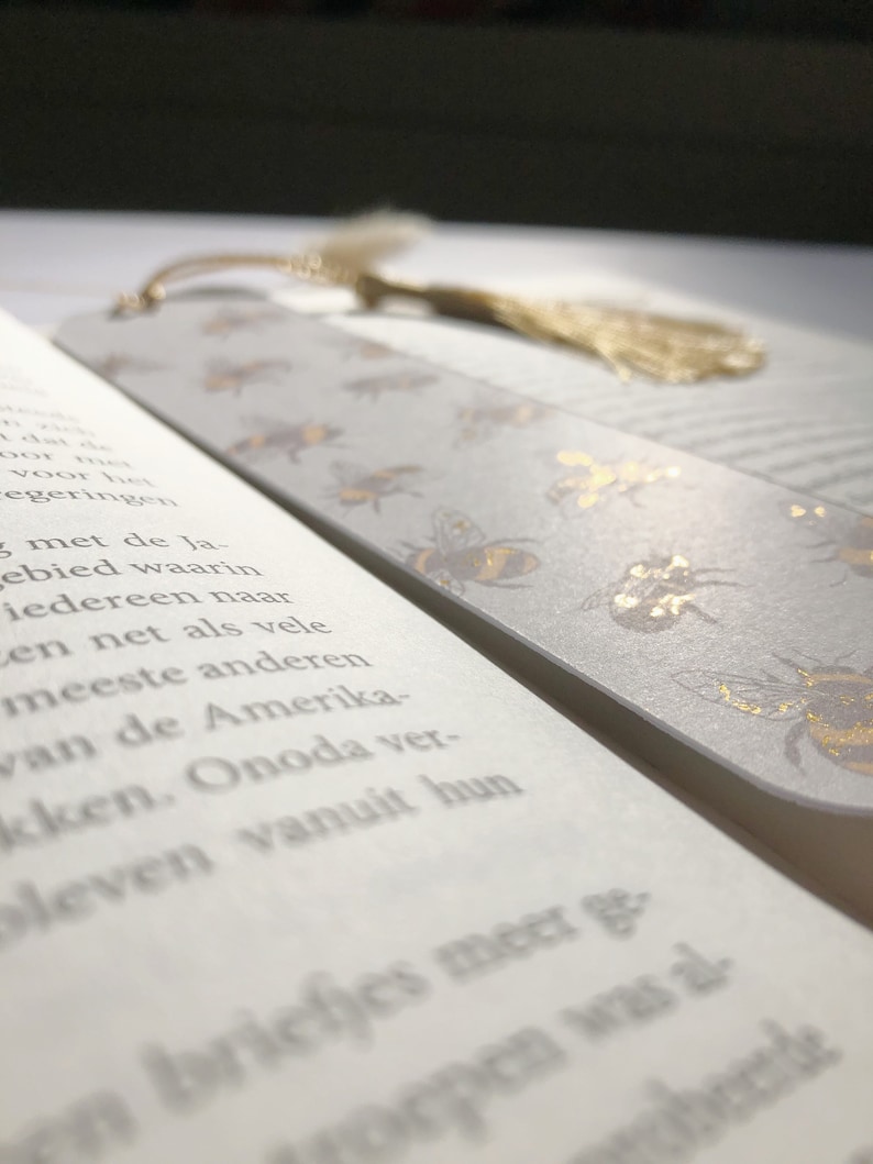 Bees Bookmark With Gold Foil Bookmark With Golden Tassel - Etsy