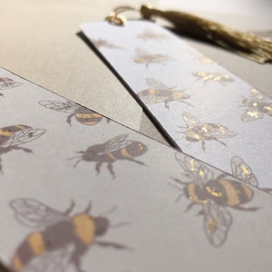 Bees Bookmark With Gold Foil - Bookmark With Golden Tassel, Bookmarks ...