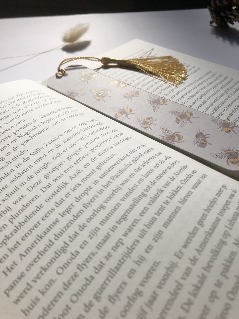 Bees Bookmark With Gold Foil Bookmark With Golden Tassel - Etsy