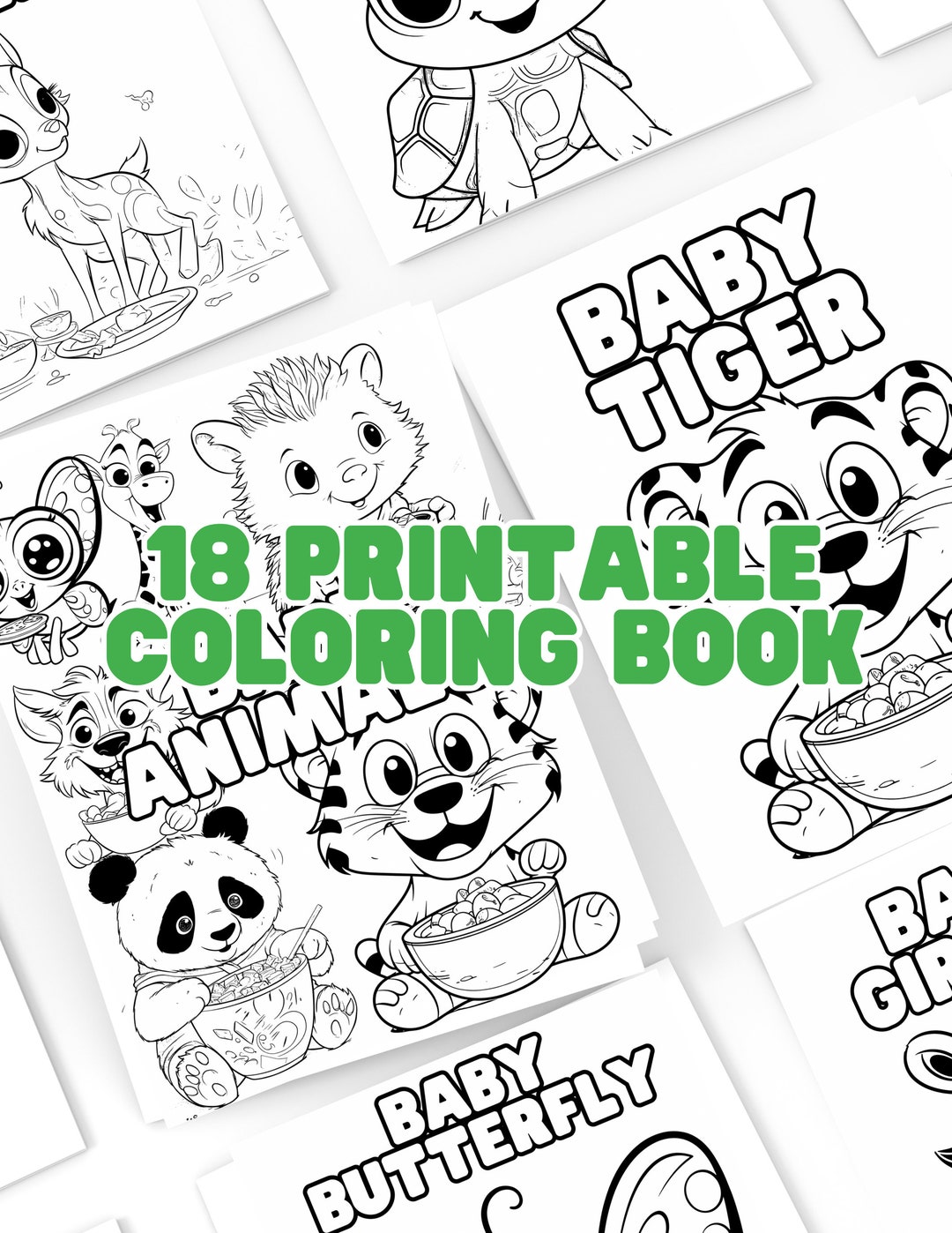 18 Digital Printable Pages of Adorable Baby Animals, Baby Coloring Page ...