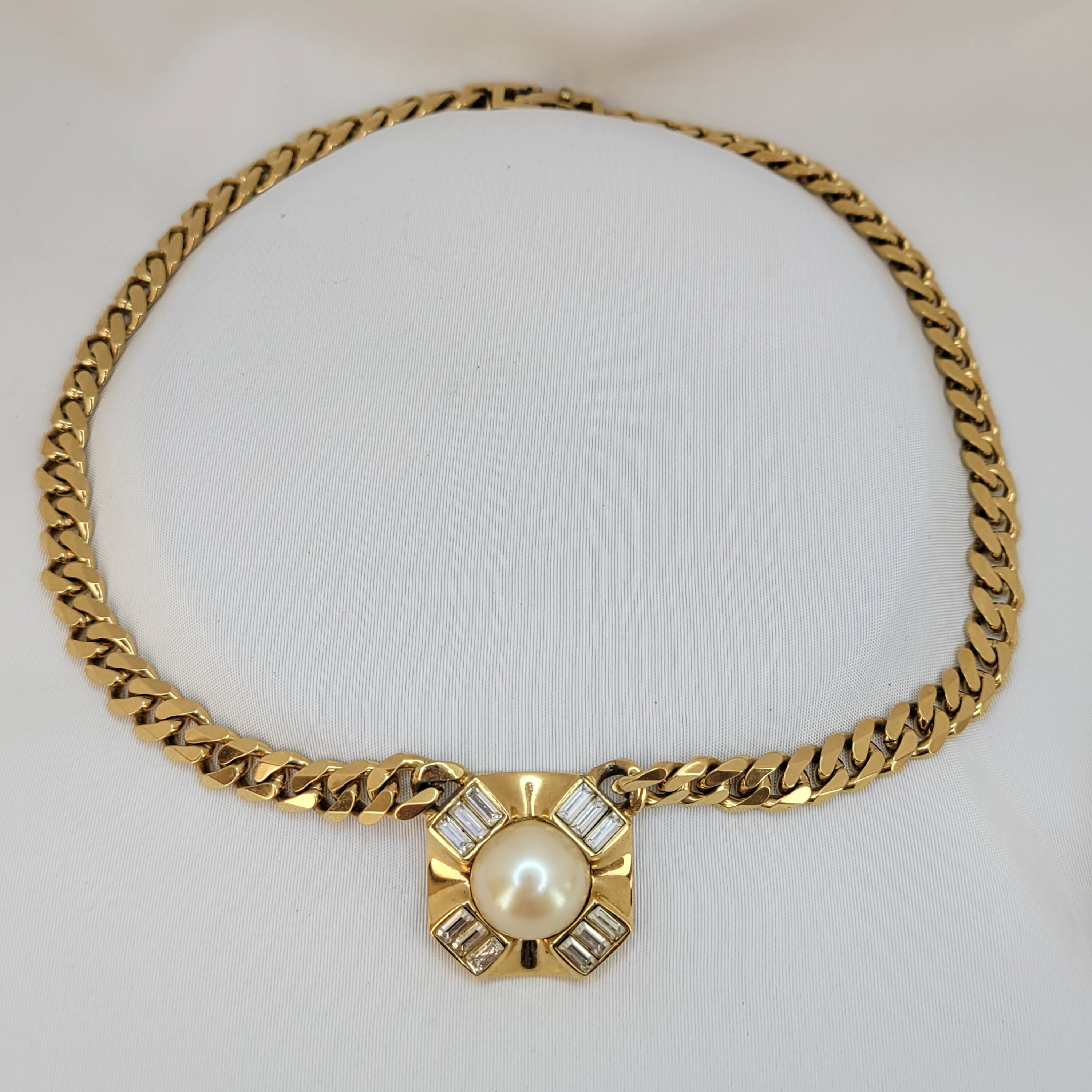 Monet Chain Choker Vintage Pearl Pendant Necklace Collar Chain - Etsy