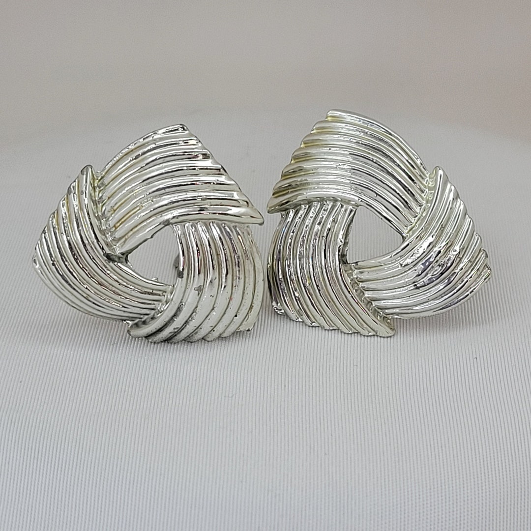 Coro Silver Earrings Triangle Clip on Earrings Vintage Geometric ...