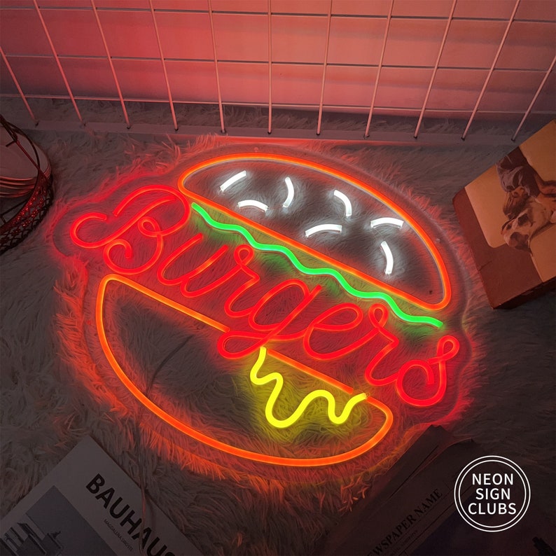 Hamburger Neon Signburger Led Neon Lightcustom Business - Etsy