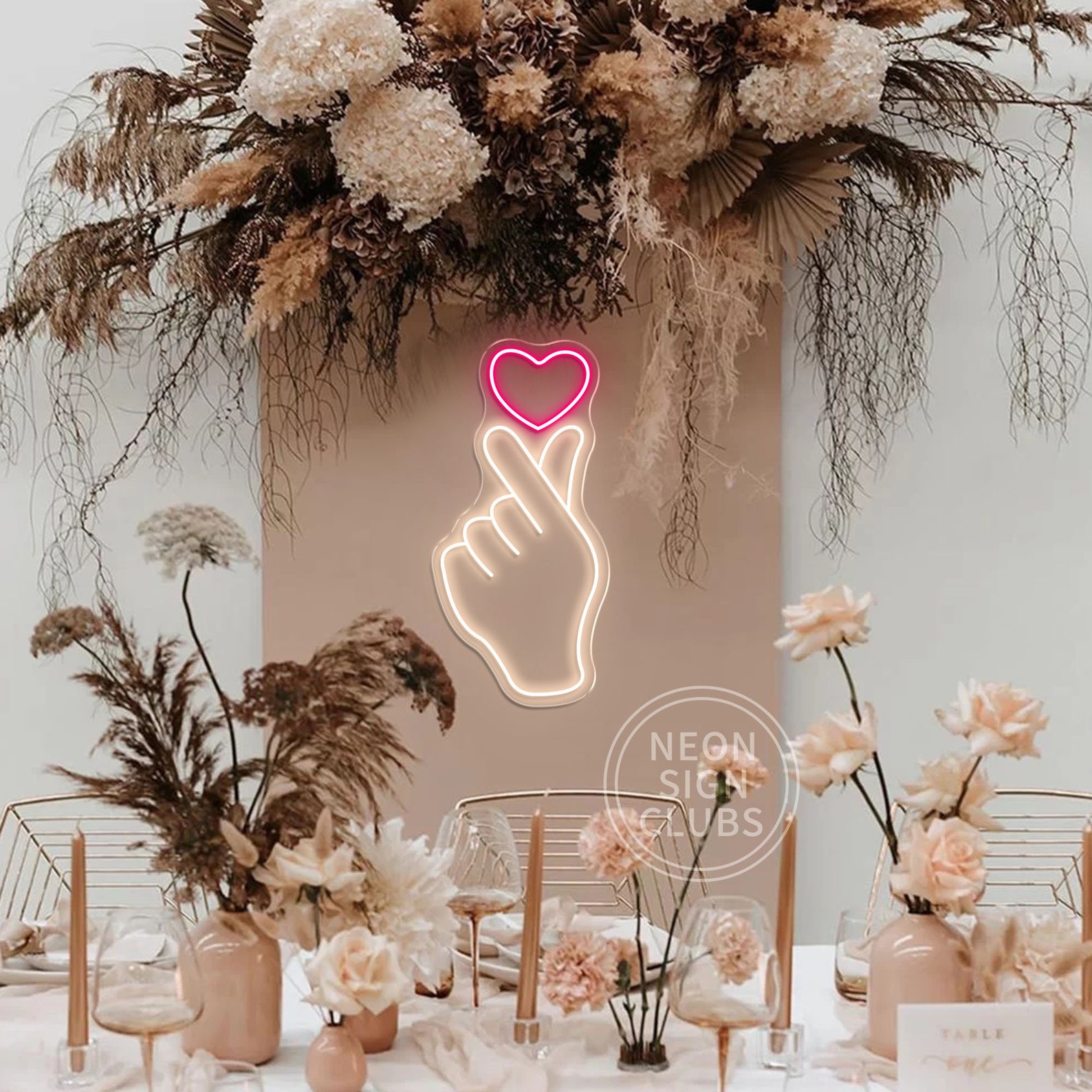 Finger Heart Neon Signscustom Neon Sign Wall Decorneon Light - Etsy