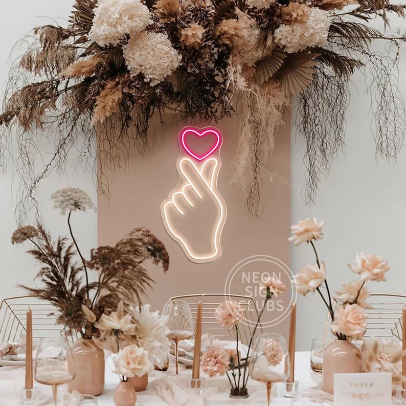 Finger Heart Neon Signscustom Neon Sign Wall Decorneon Light - Etsy