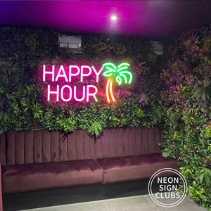 Always Happy Hour Neon Sign, Custom Neon Sign for Seaside Tiki Bar ...