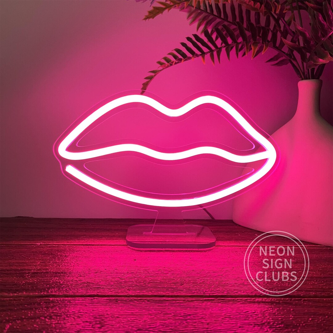 9.8" LED USB Plug Neon Lamp Lips Pink Light Neon Sign Custom Bedroom ...