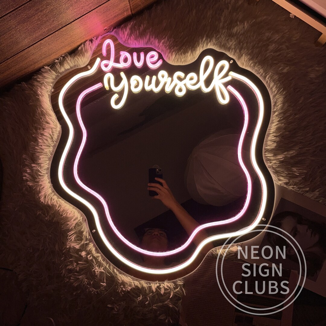 Love Yourself Neon Mirror Sign|wavy Mirror Neon|custom Neon Sign|light ...