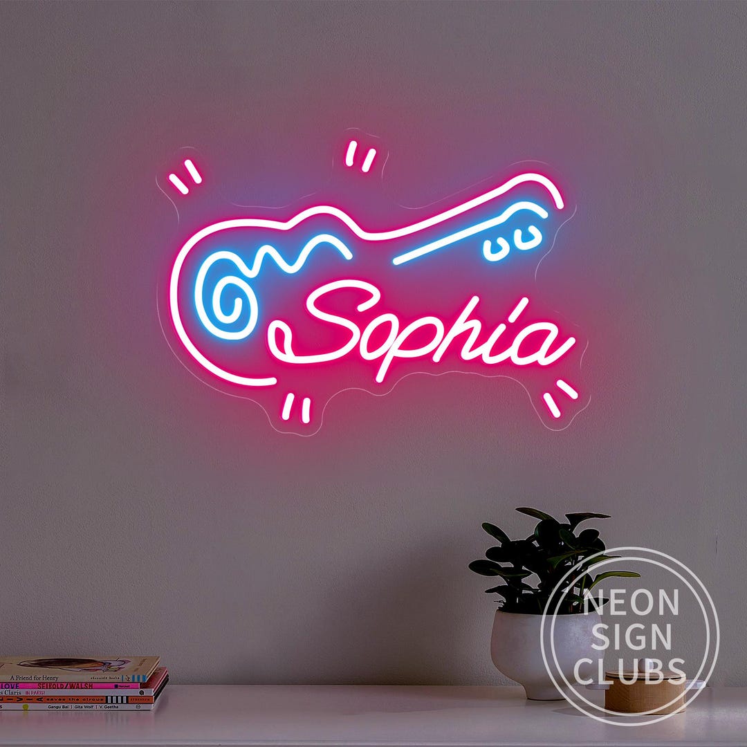 Custom Guitar Name Neon Sign Guitar Name Sign Kid's Music Bedroom Home ...