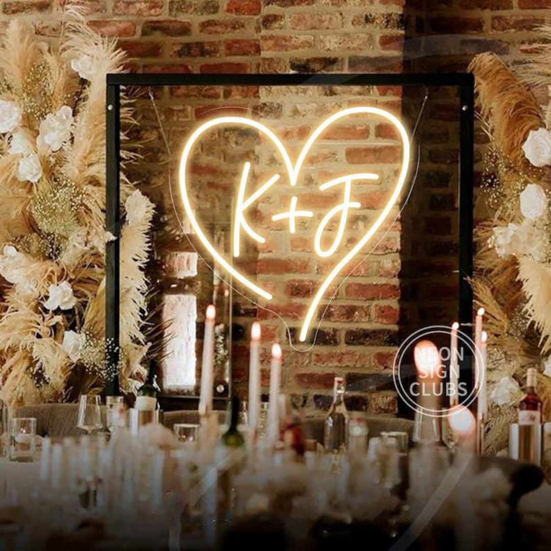 Custom Initials Heart Wedding Neon Sign|couple Initials LED Heart Neon ...