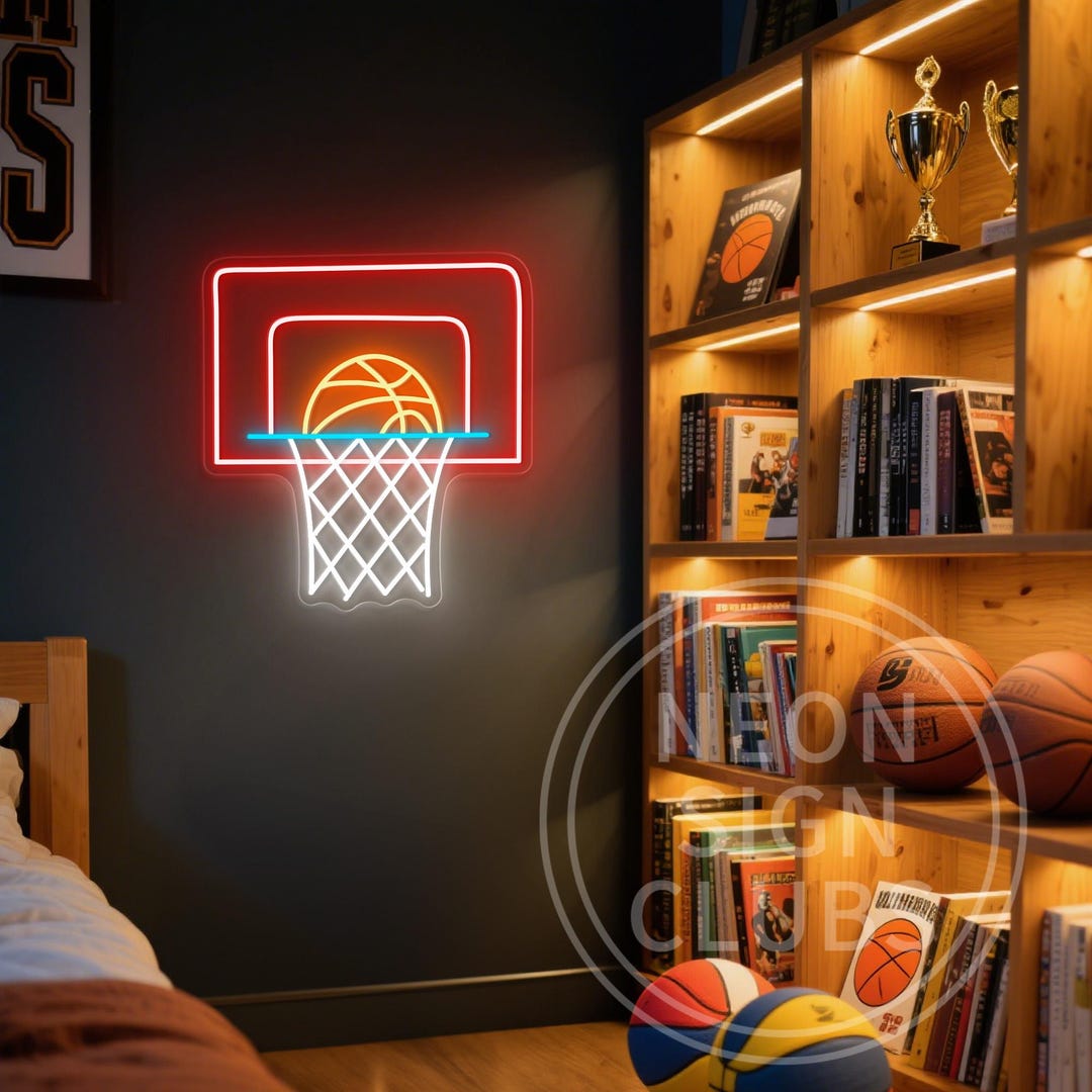 Basketball Hoop LED Neon Sign, Custom Basketball Neon Light, Kids Room ...
