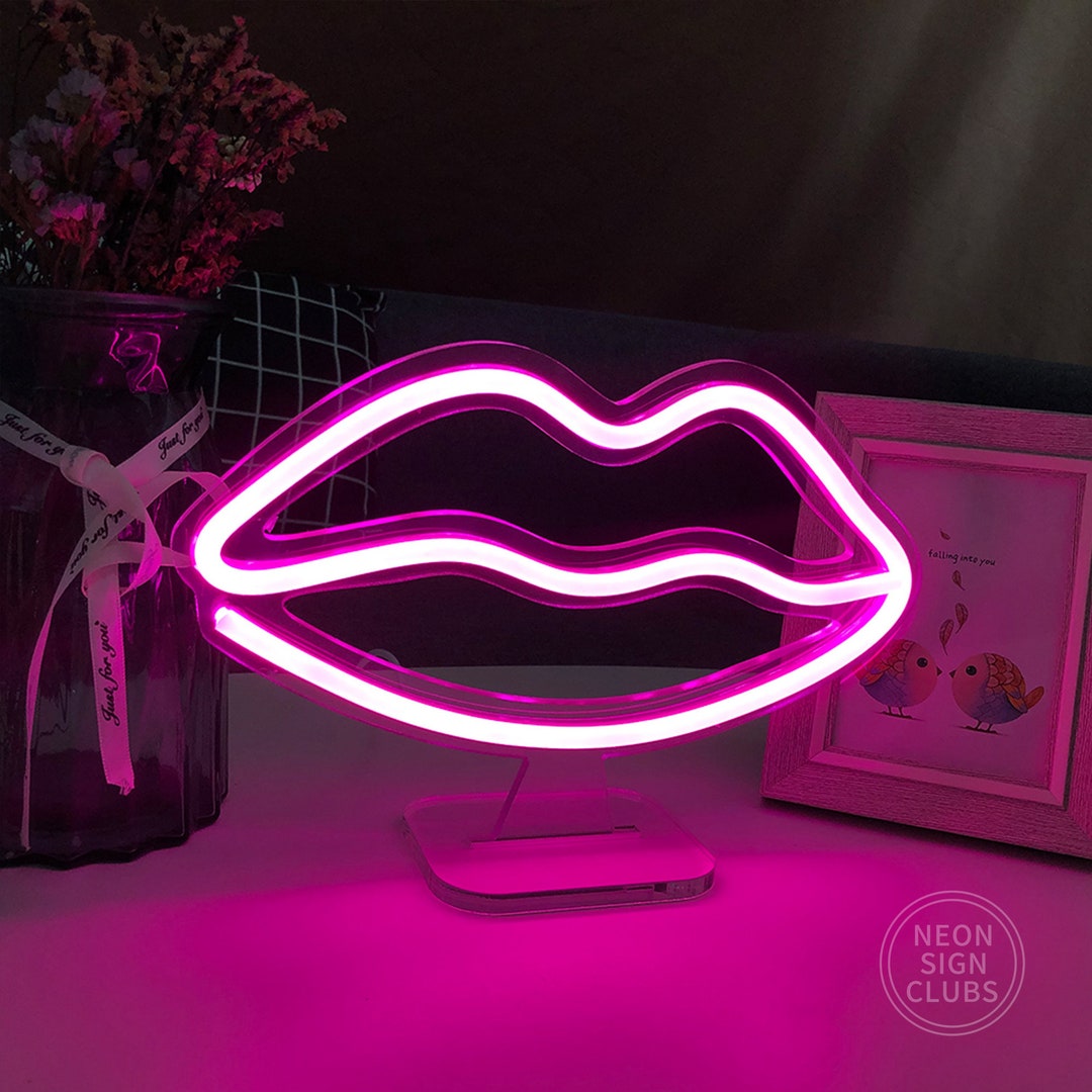 9.8 LED USB Plug Neon Lamp Lips Pink Light Neon Sign Custom Bedroom ...