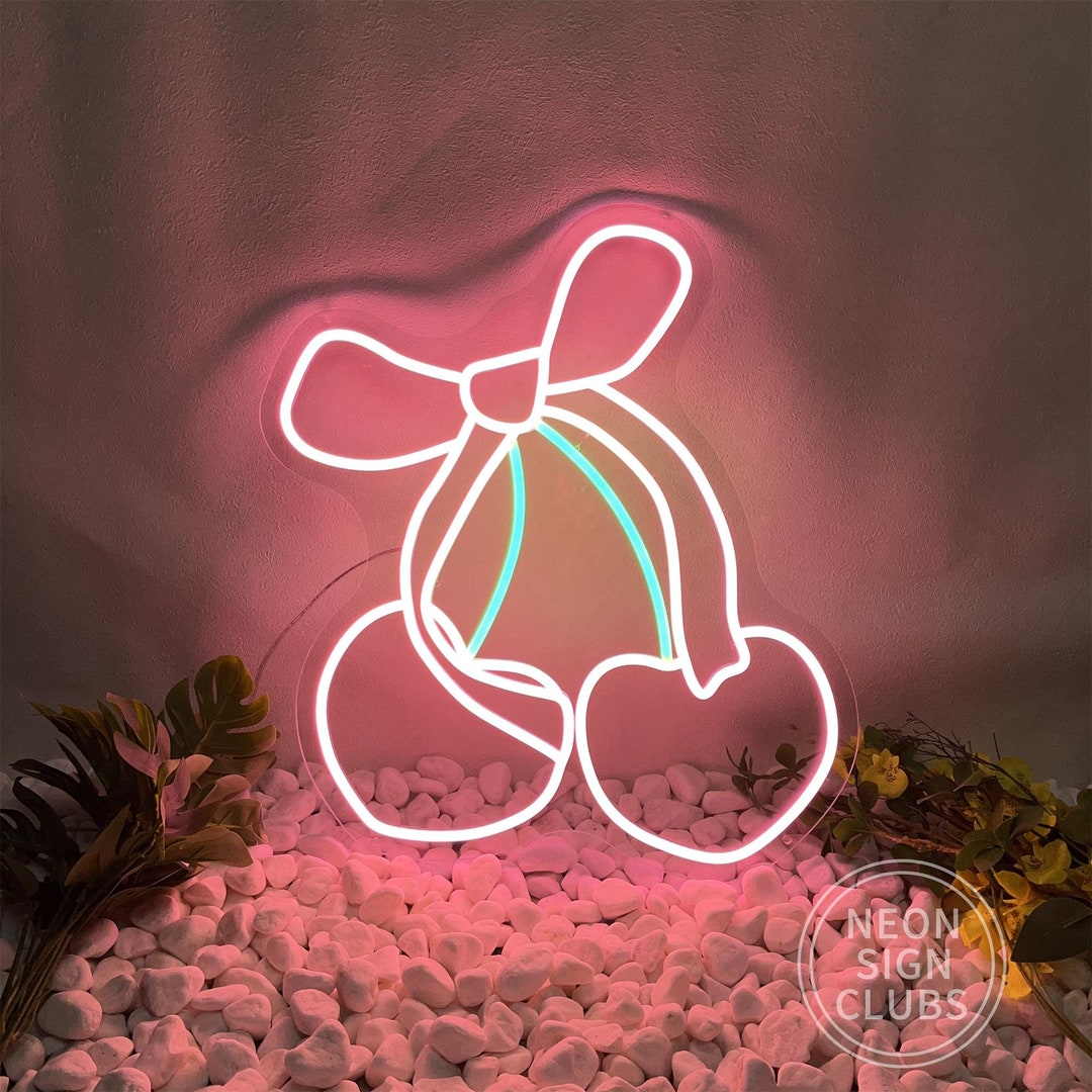 Cherry Bow Neon Sign Custom Cherry Led Light Home College Drom Y2k Wall ...