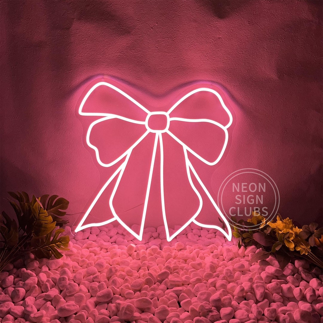 Pink Bow Neon Sign|custom Home Bedroom Wall Decor|bow Neon|pink Led ...