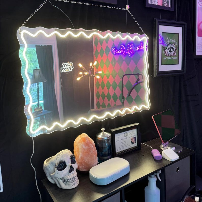 Wavy Neon Mirror Sign | Bedroom Decor, Selfie Light - Etsy Australia