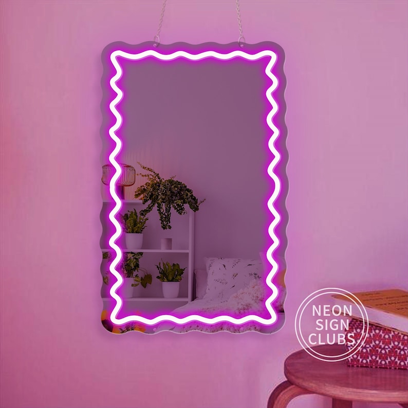 Wavy Neon Mirror Sign | Bedroom Decor, Selfie Light - Etsy Australia